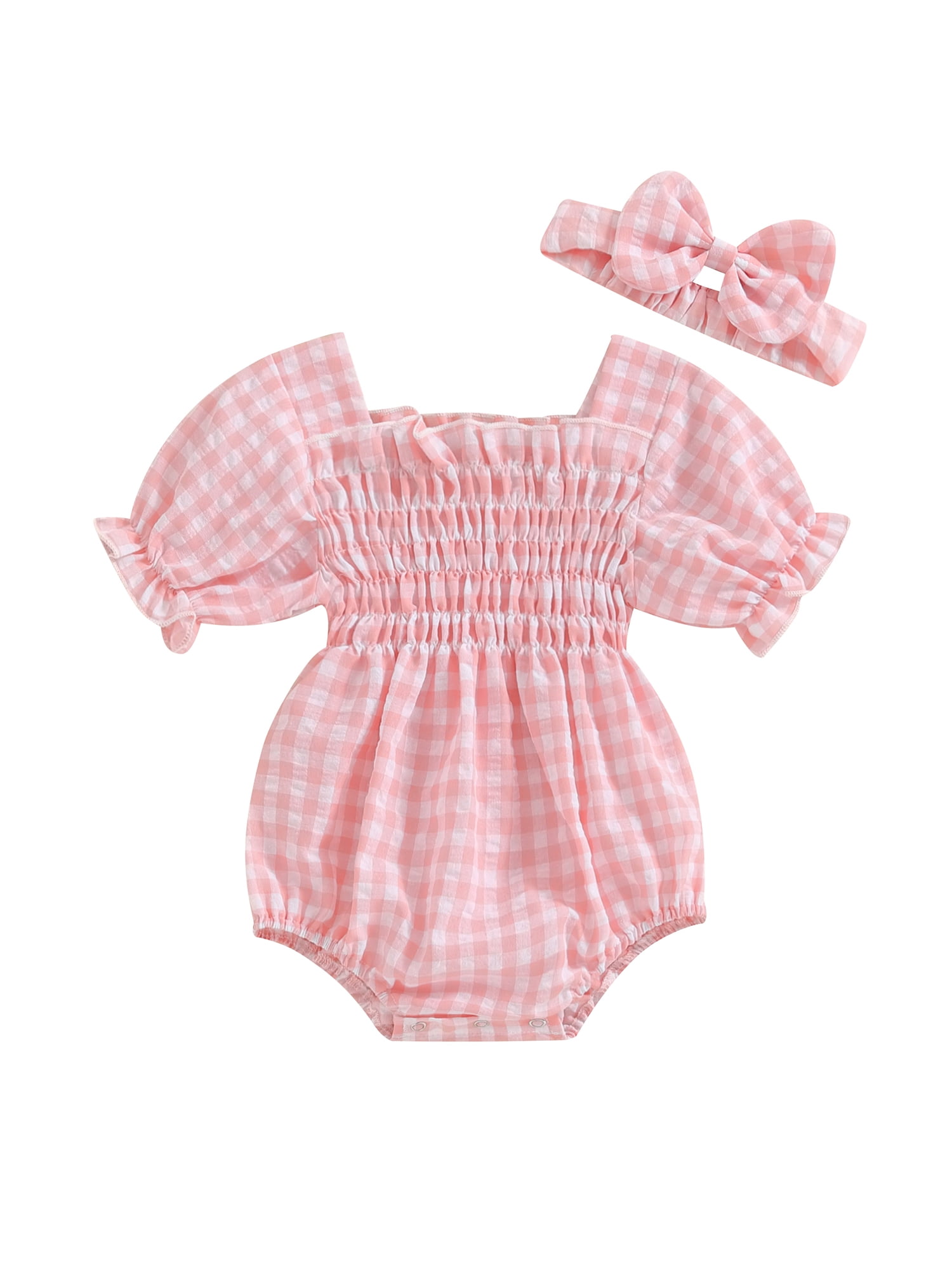 Bangyeer Newborn Baby Summer Clothes Infant Girl Smocked Pleated Romper Bubble Short Sleeve ...