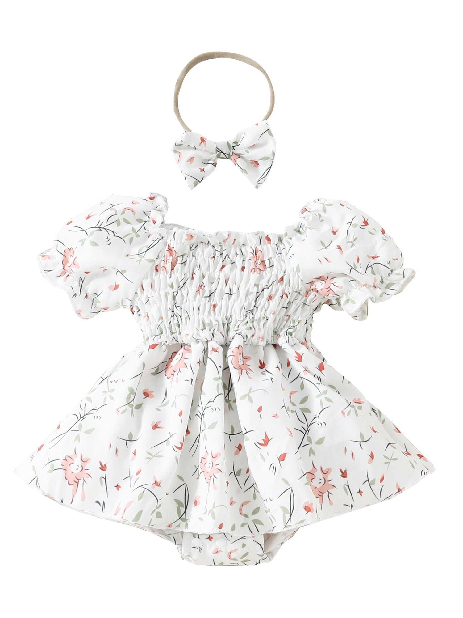 Bangyeer Newborn Girl Clothes Puff Sleeve Romper Dress Floral Jumpsuit ...