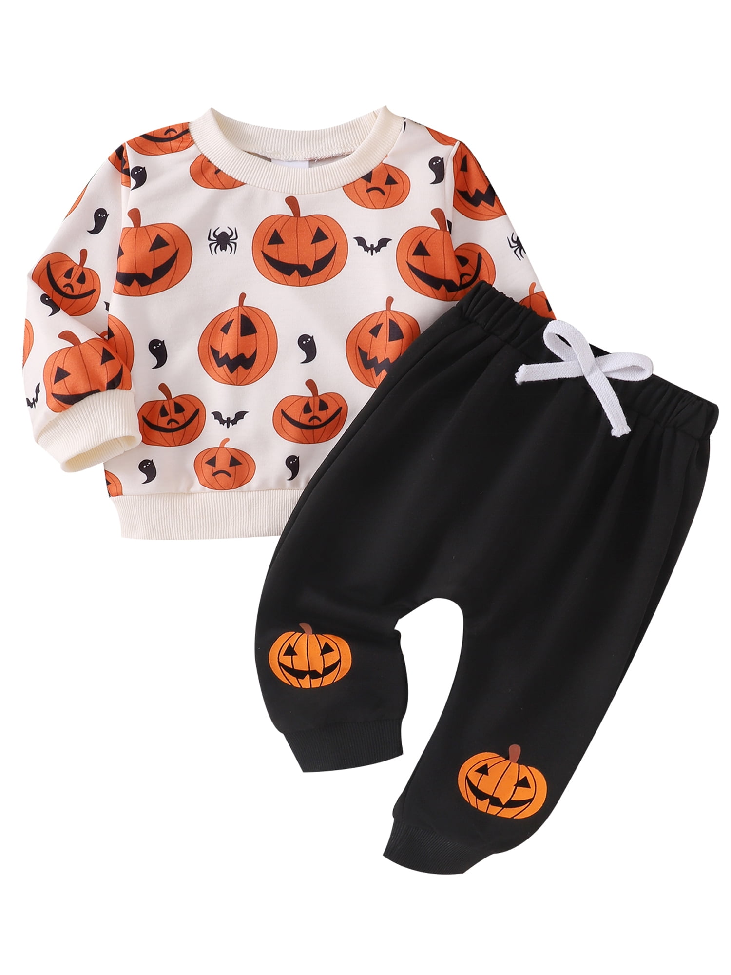 Bangyeer Toddler Baby 2Pcs Halloween Clothes Pumpkin Print Long Sleeve Sweatshirt + Pants Fall ...