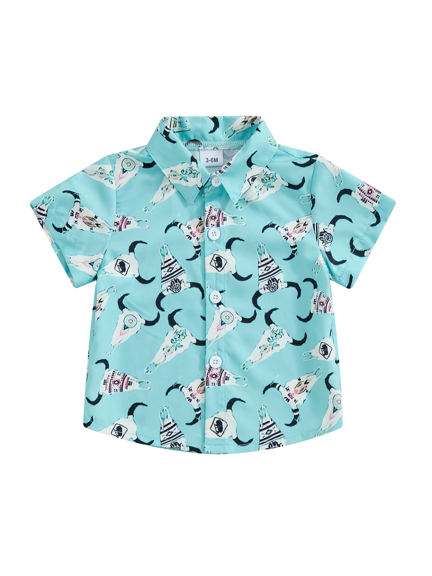 Bangyeer Toddler Baby Boy Cow Print Button Down Shirt Short Sleeve Lapel Neck Tops Cowboy Casual ...