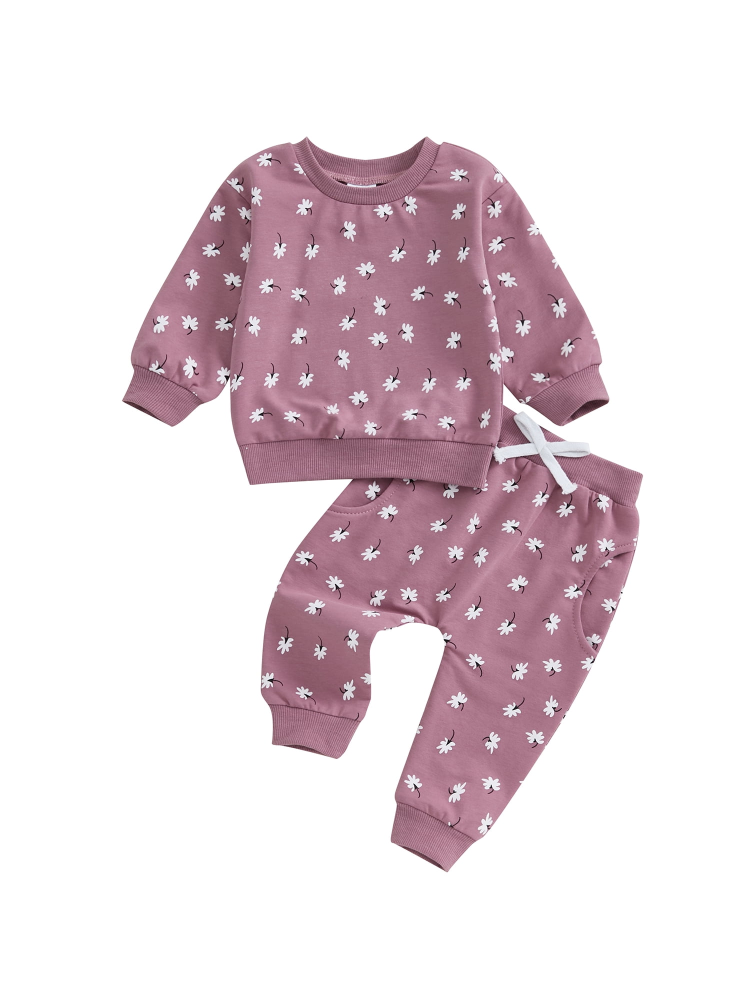 Bangyeer Toddler Baby Girl Clothes Long Sleeve Floral Print Pullover Sweatshirt Pants Set 2Pcs ...