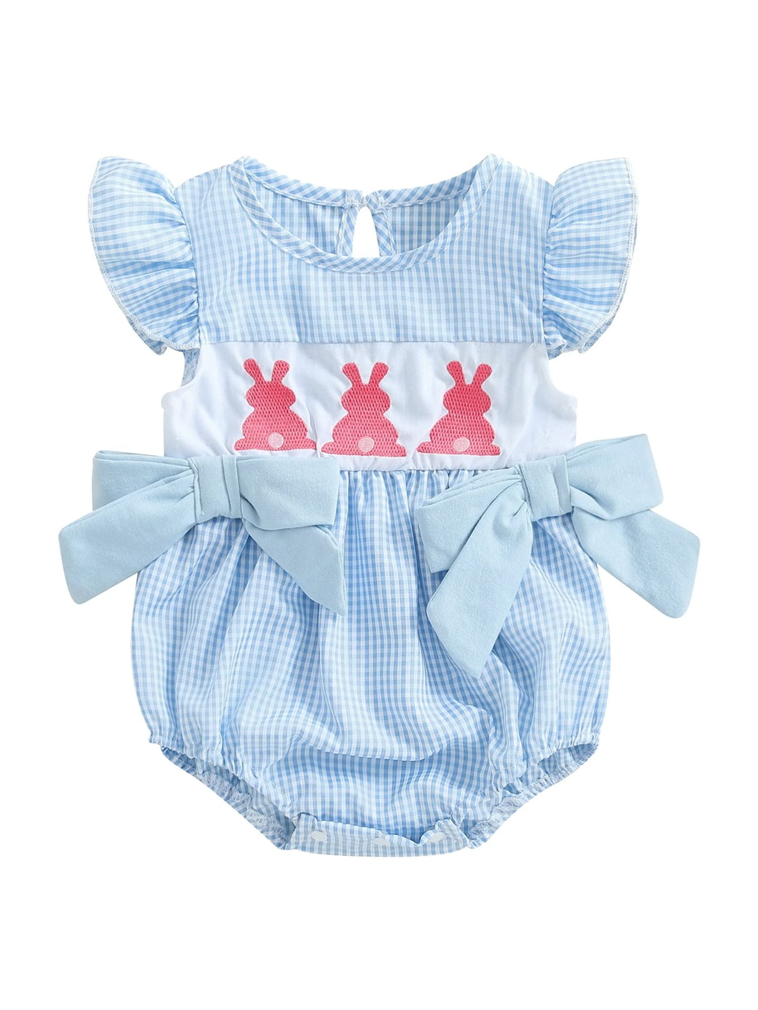 Bangyeer Toddler Baby Girl Easter Romper Fly Sleeve Bunny Print Bowknot ...