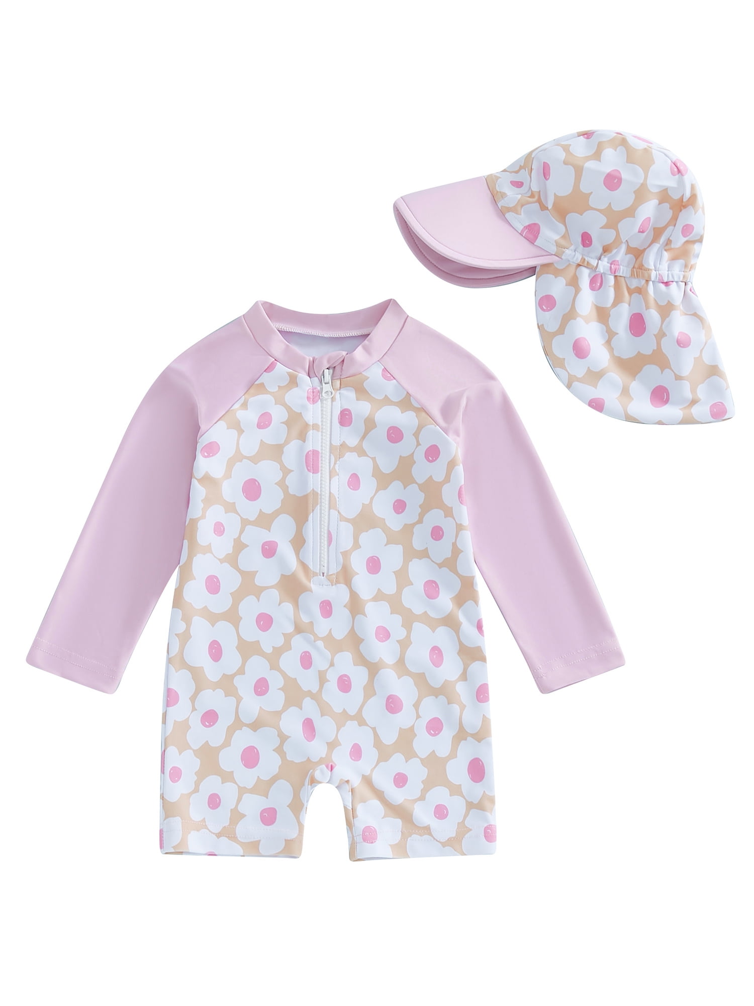 Bangyeer Toddler Baby Girl One-Piece Swimsuit Long Sleeve Swimsuit ...