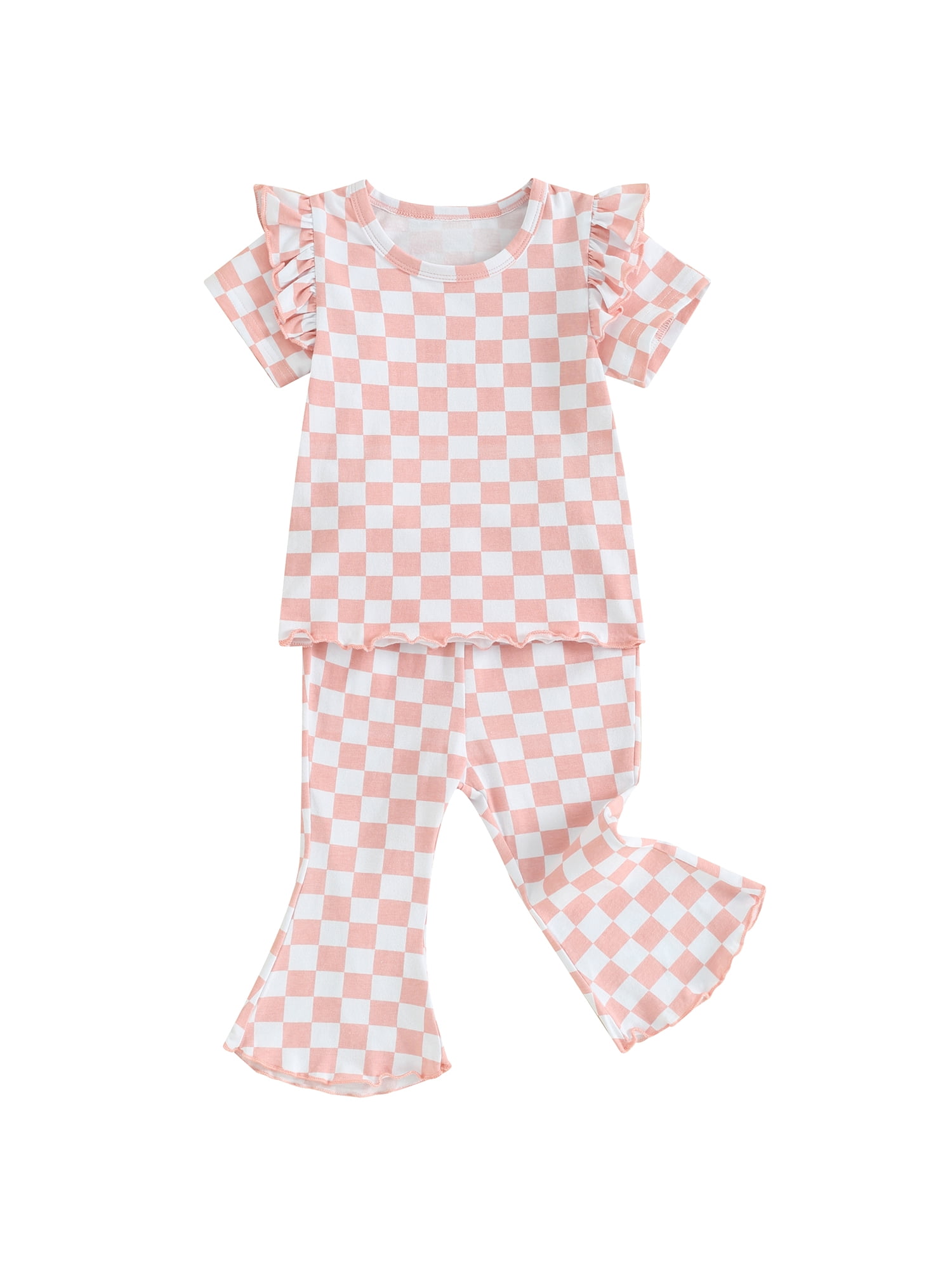 Bangyeer Toddler Girls Summer Outfits Checkerboard Print Short Sleeve T ...
