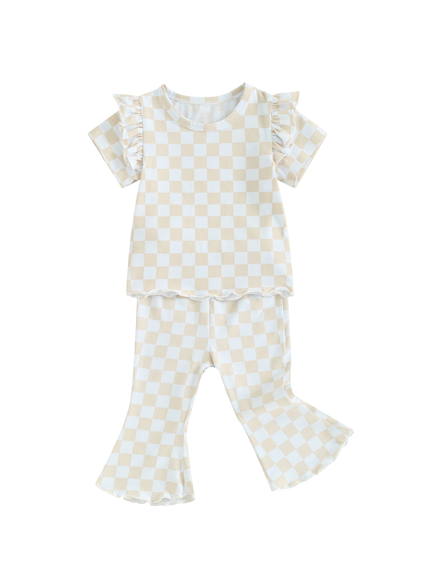 Bangyeer Toddler Girls Summer Outfits Checkerboard Print Short Sleeve T ...