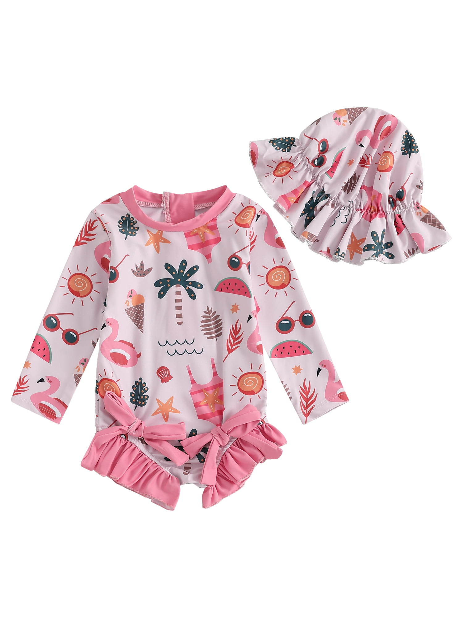 Bangyeer Toddler Girls Swimsuit, Bow/Shell/Flamingo Print Bikini with ...