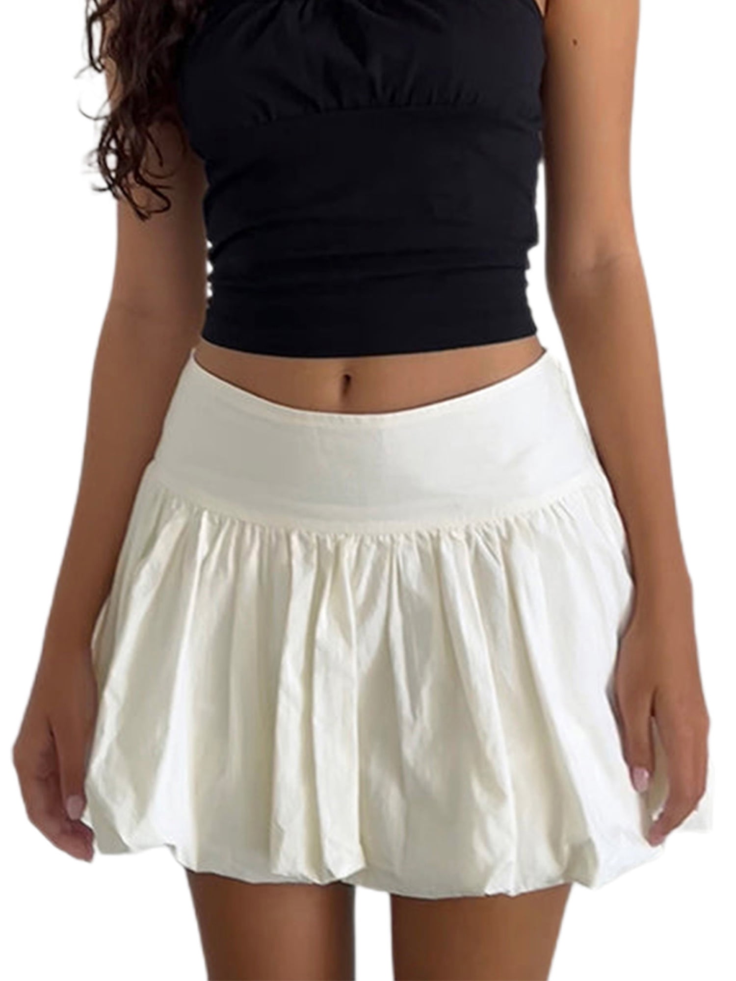 Bangyeer Women Bubble Short Skirt Elastic Waist A Line Mini Skirt ...