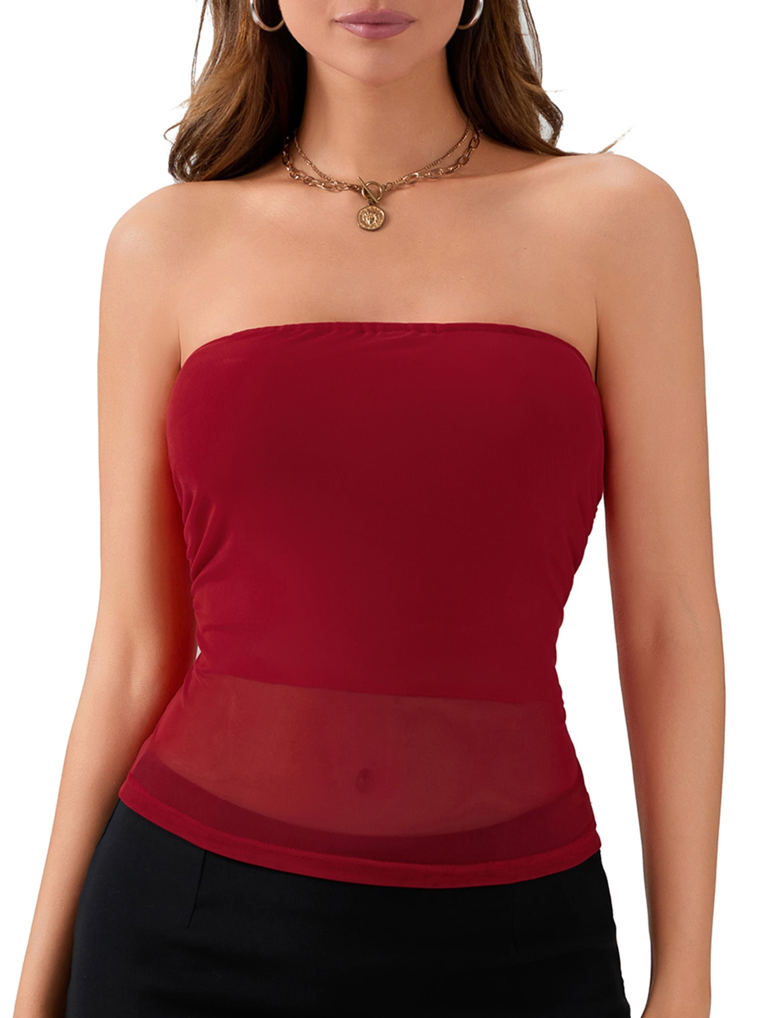 Bangyeer Women Crop Mesh Tube Tops Summer Sheer Hem Bandeau Vest ...
