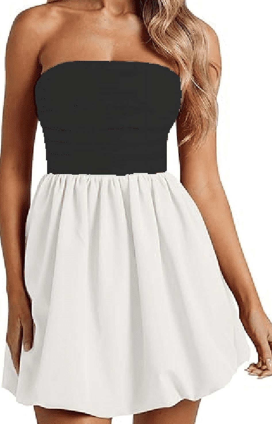 Bangyeer Women Off Shoulder Dress Solid Color/Contrast Color Tube Top ...