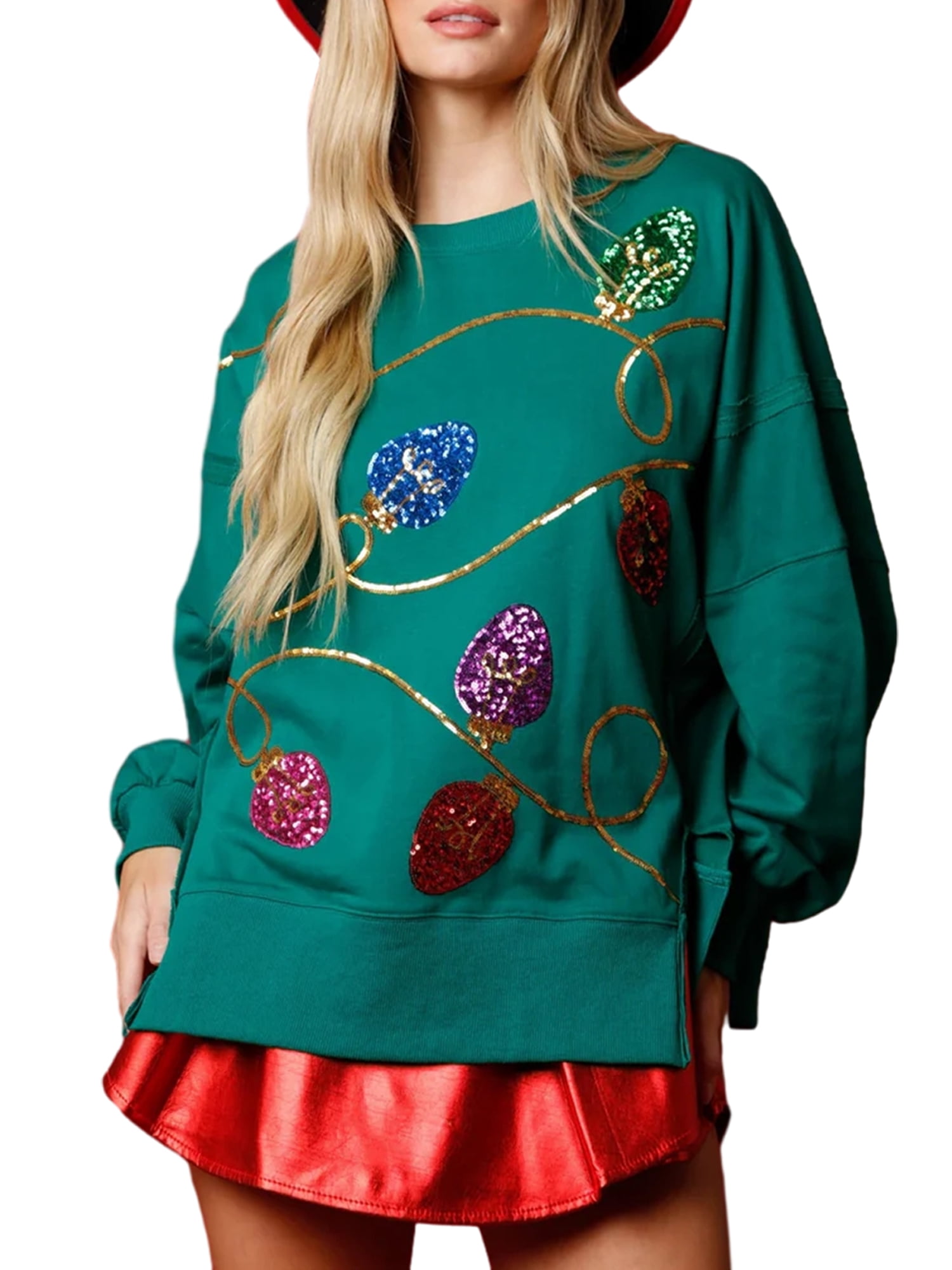 Bangyeer Women Sequin Christmas Sweater Oversized Long Sleeve ...
