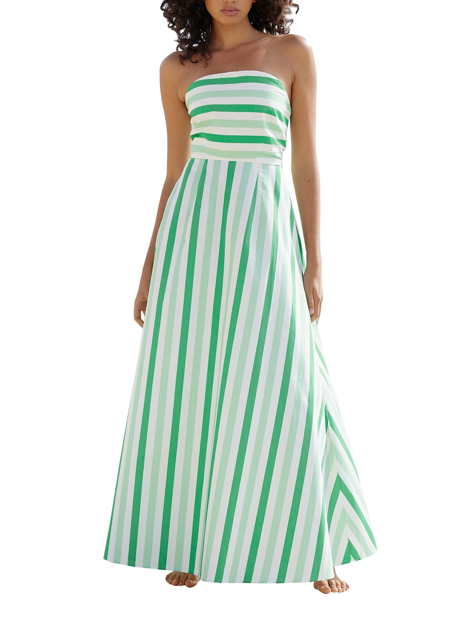 Bangyeer Women Striped Strapless Maxi Dress Off Shoulder Backless Tube