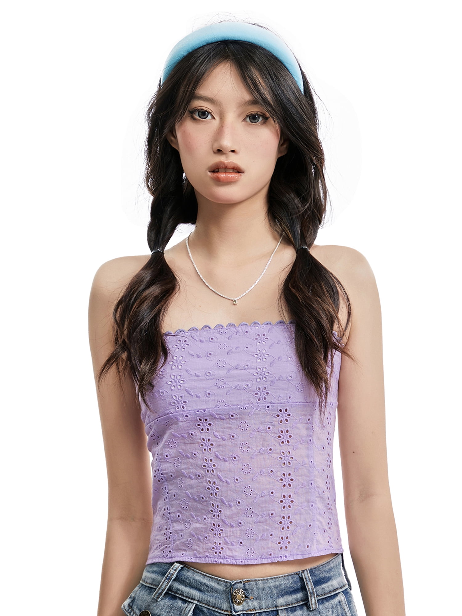 Bangyeer Women Tube Top Backless Strapless Floral Lace Crop Top Cute