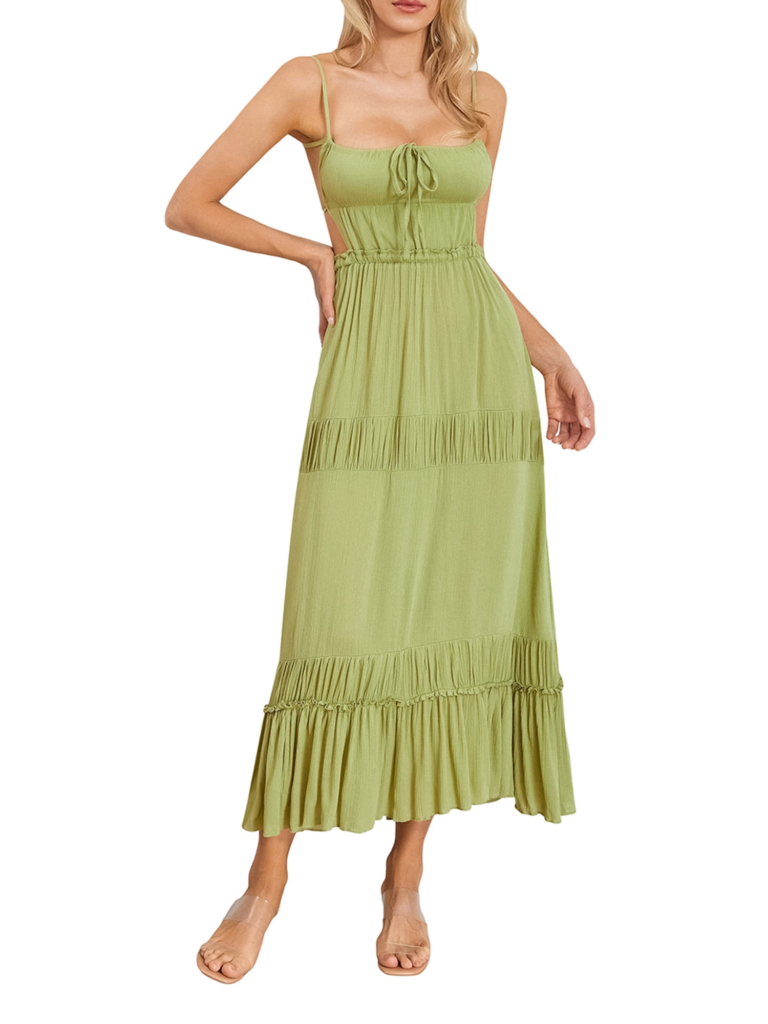 Bangyeer Women's Backless Swing Maxi Dress Spaghetti Strap Sleeveless ...