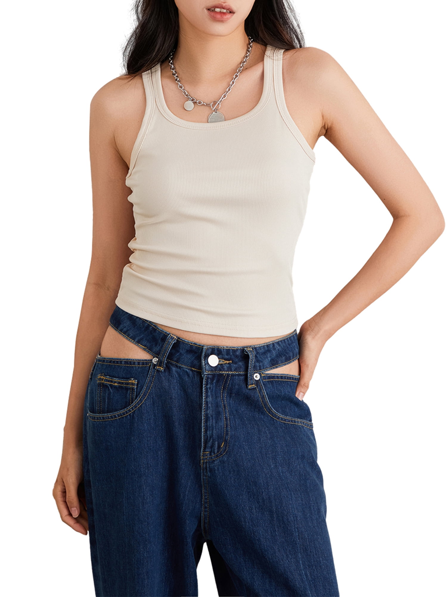 Bangyeer Women's Basic Crop Tank Tops Sleeveless Racerback Cotton ...