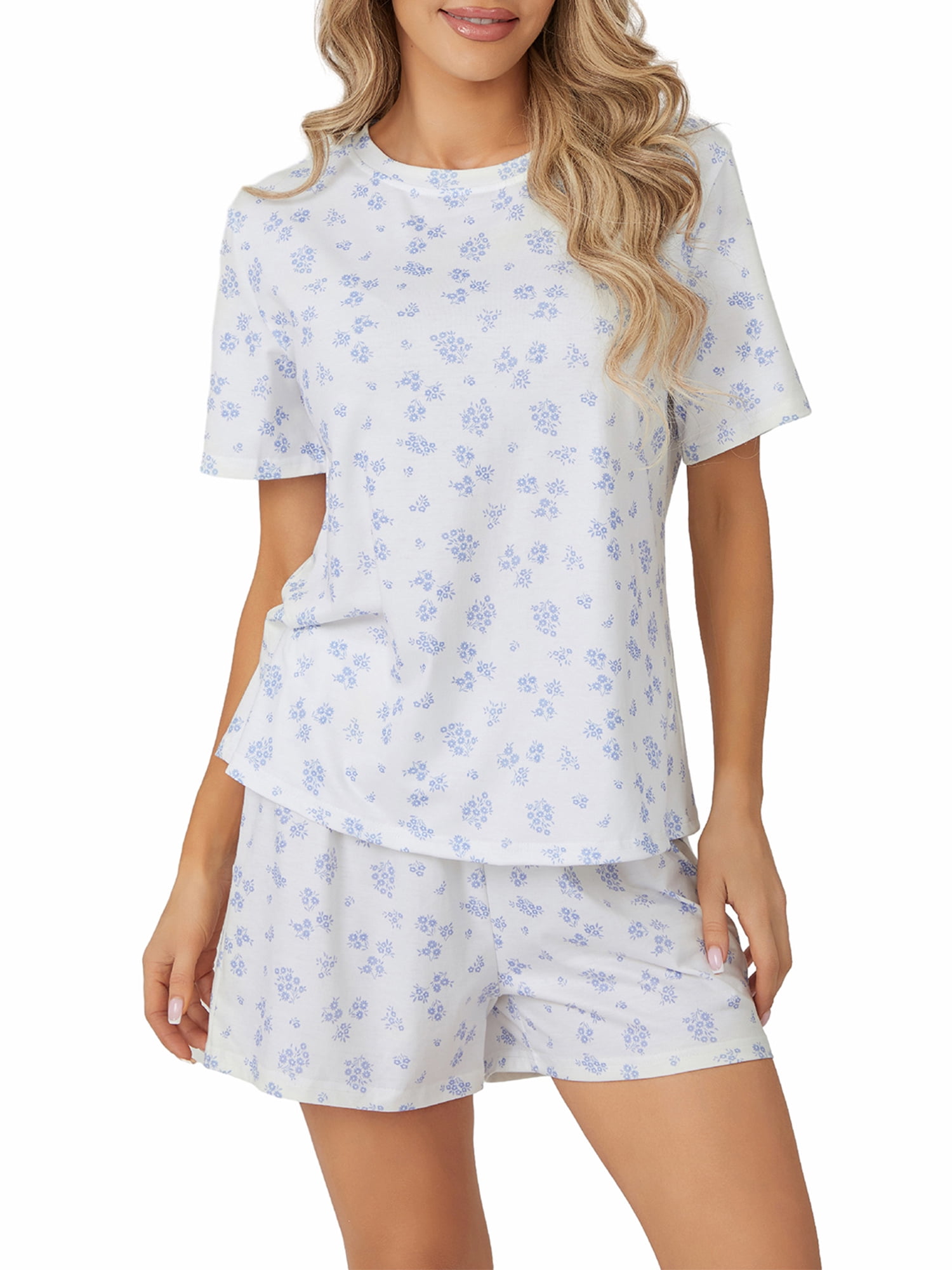 Bangyeer Women's Pajama Set Short Sleeve Sleepwear and Shorts Floral ...