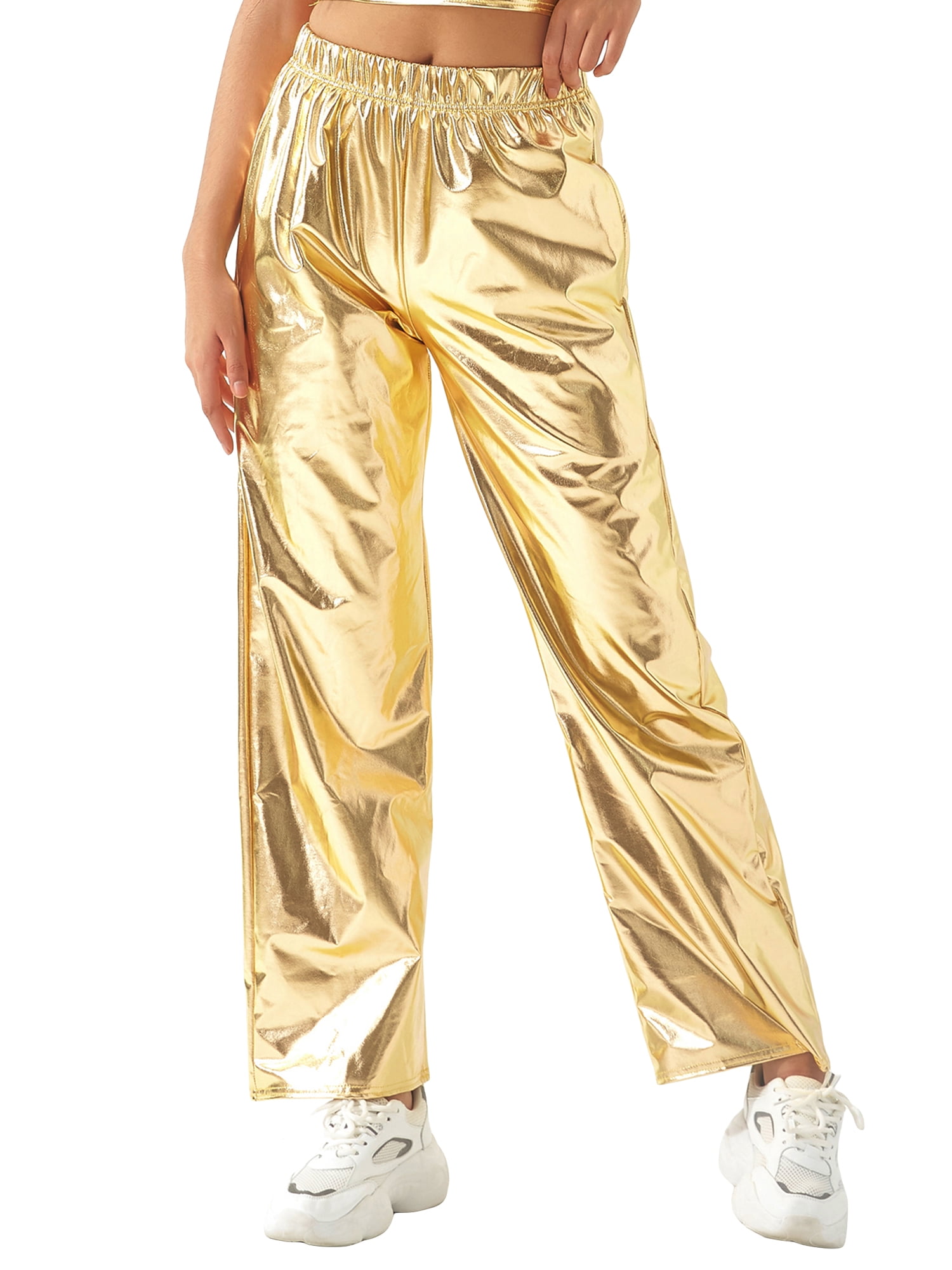 Bangyeer Women's Shiny Metallic Pants Elastic Waist Party Loose Pants ...