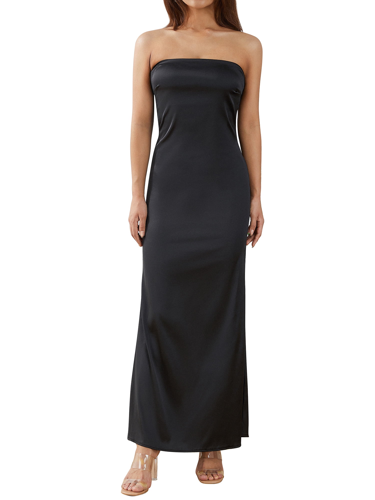 Bangyeer Womens Satin Tube Top Long Dress Strapless Backless Bodycon ...