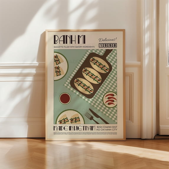 Banh Mi Poster Food Print Modern Kitchen Decor Japanese Korean Food ...