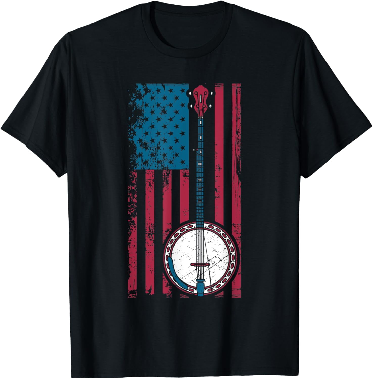 Banjo American Flag Patriotic Vintage Bluegrass Banjo Player T-Shirt ...
