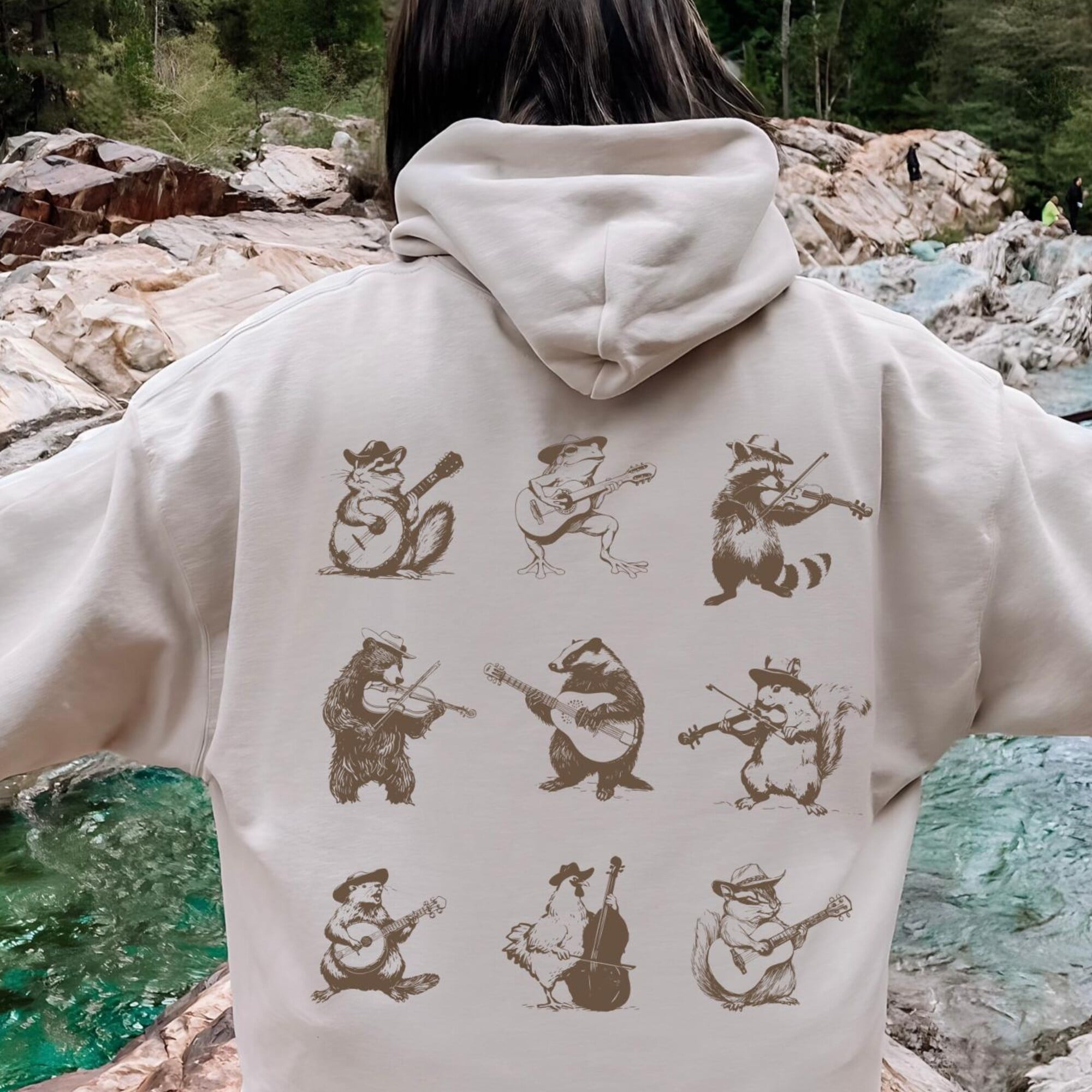 Banjo Animals Hoodie Funny Retro Guitar TShirt Raccoon Chicken Bear ...