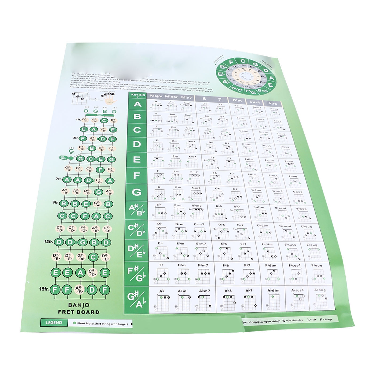 Banjo Chord Chart Feature and Tune Fingering Poster Coated Paper Finger ...