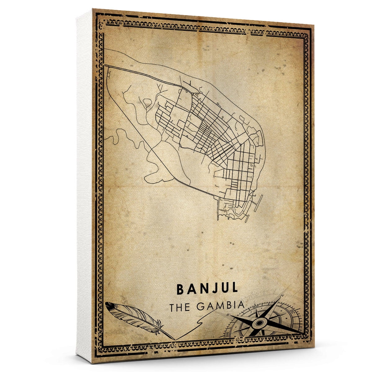 Banjul Vintage Map Prints Canvas, The Gambia Map Art Canvas, Canvas ...