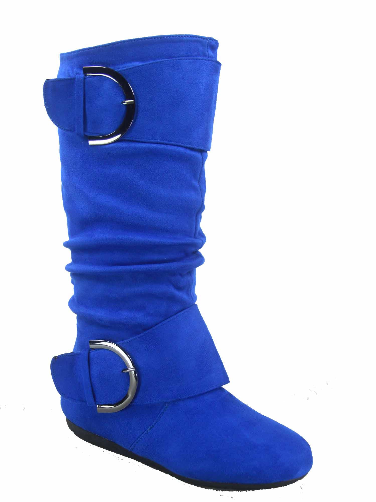 Bank-81 Women's Fashion Zipper Big Buckle Slouch Casual Flat Heel Mid ...