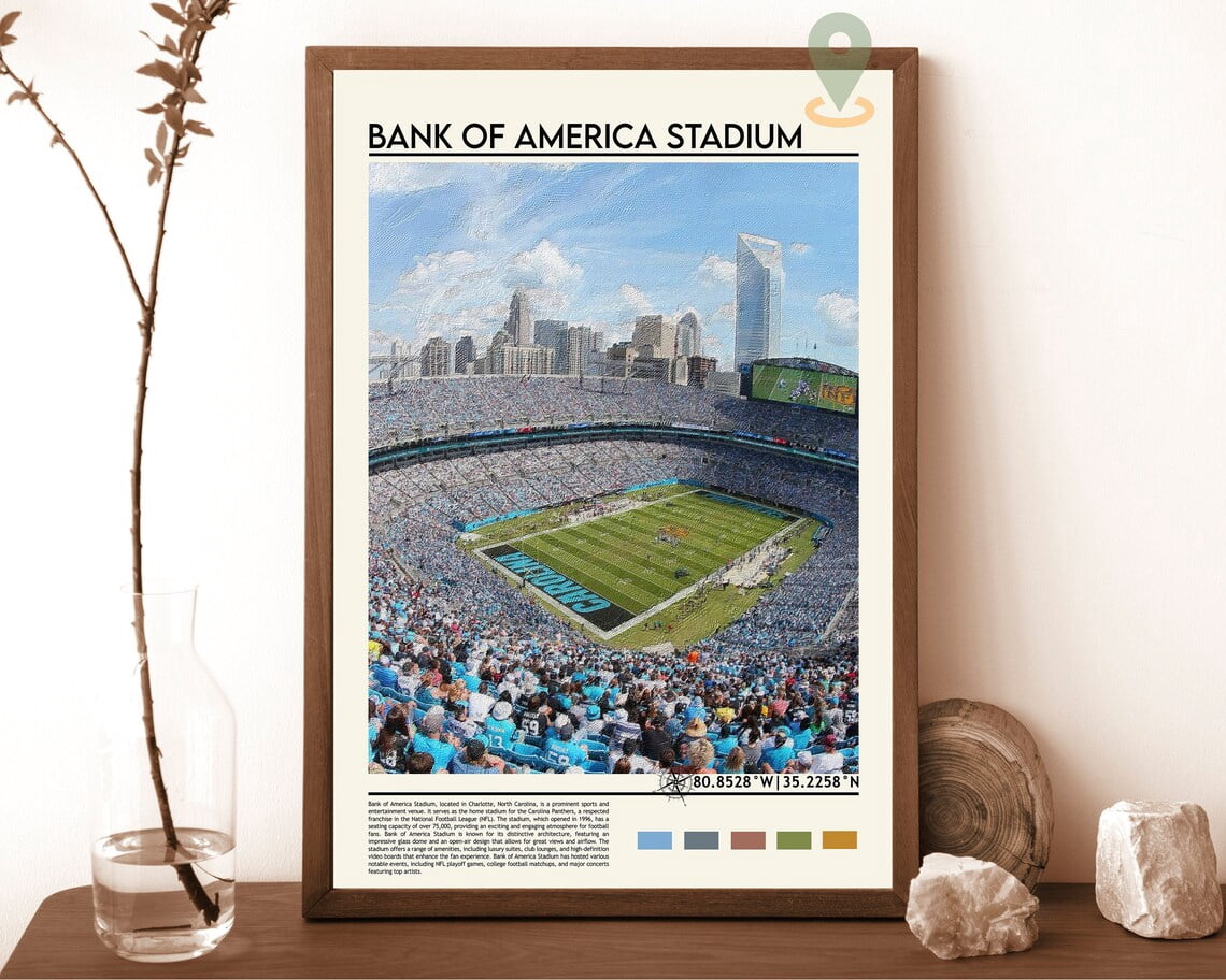Bank Of America Stadium Art Print, Panthers Football Stadium, Football ...