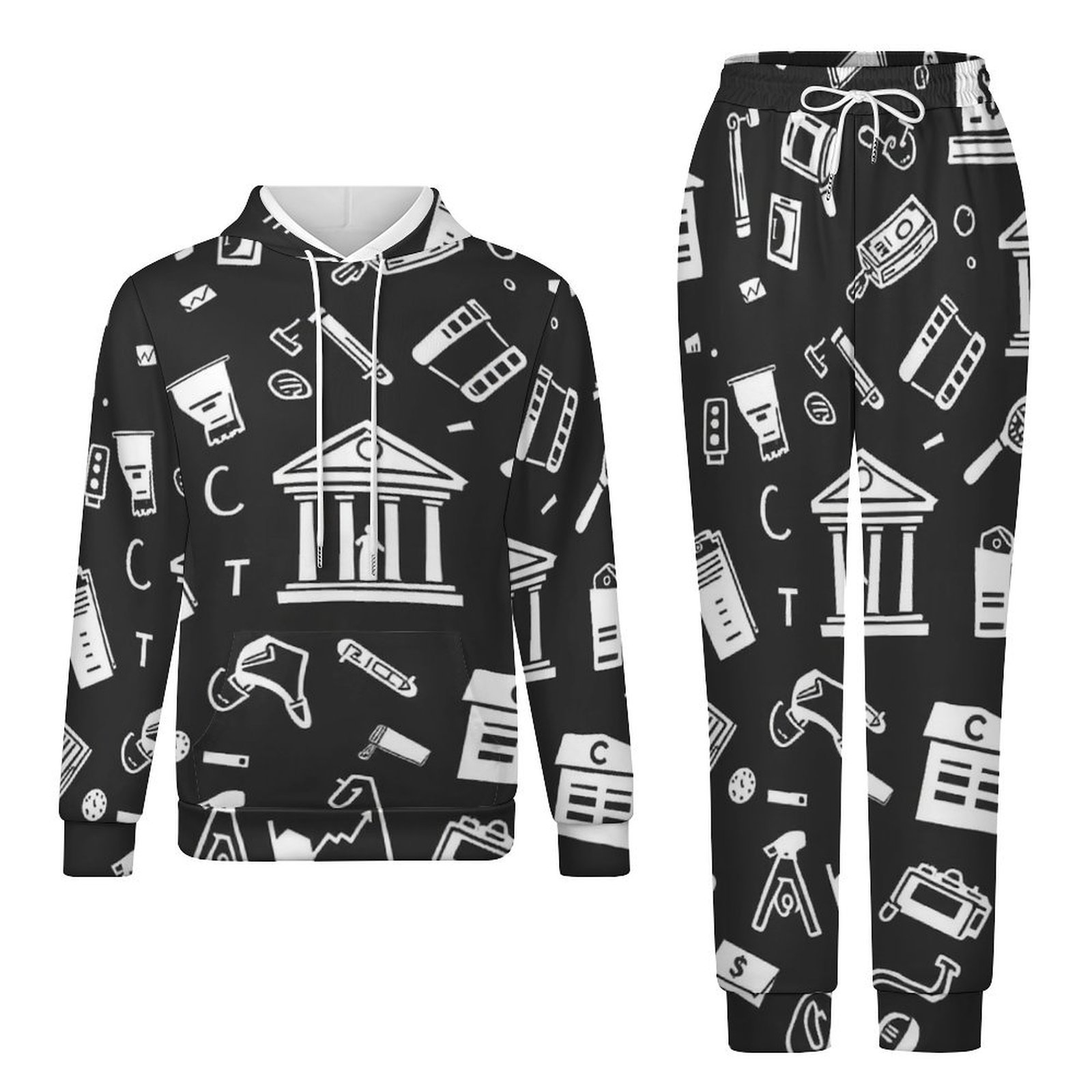 Bank Doodle Pattern Hoodie + Pants Suit Cool Men/Women 2 Pcs Sportwear ...