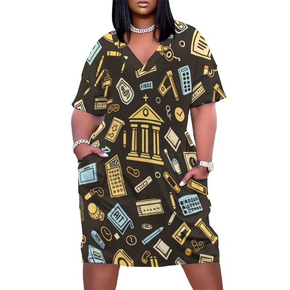 Bank Doodle Pattern Loose Pocket Dress Dresses for Special Events Women ...