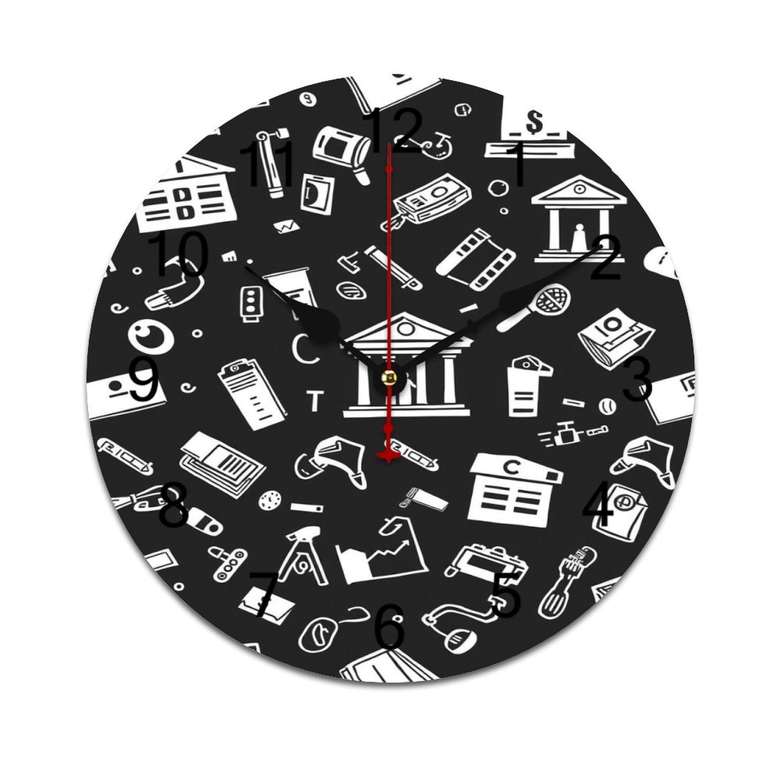 Bank Doodle Pattern Silent Wall Clock Movement Battery Clock Mechanism ...