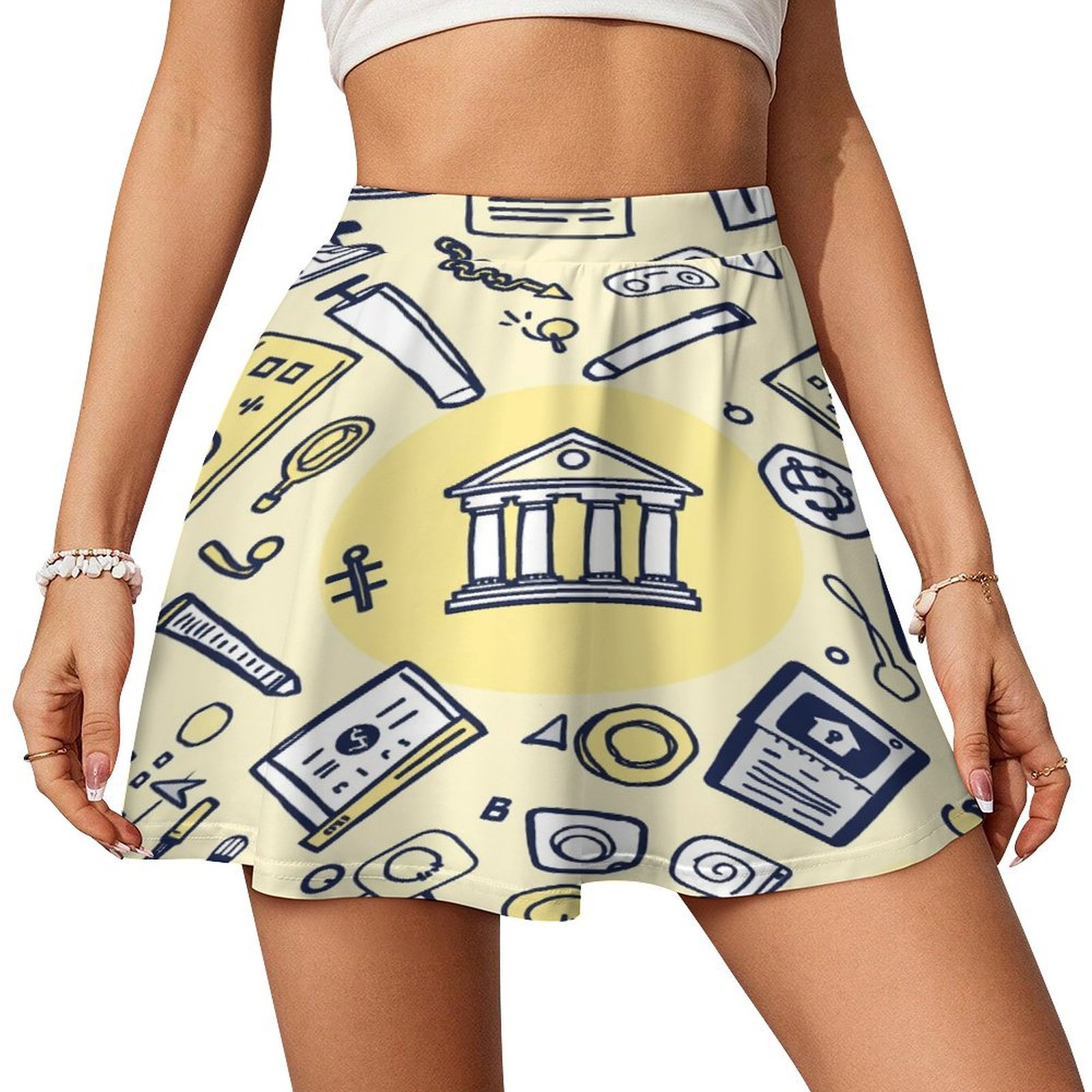 Bank Doodle Pattern Skirt Women Cute Mini Skirts High Waist Design ...