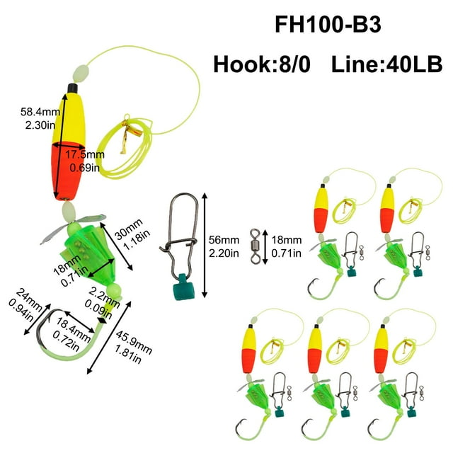 Bank Fishing Catfish Rigs Float Rattler Beads Rig with Snaps 6/0 8/0 10/0 Hooks Green Yellow ...