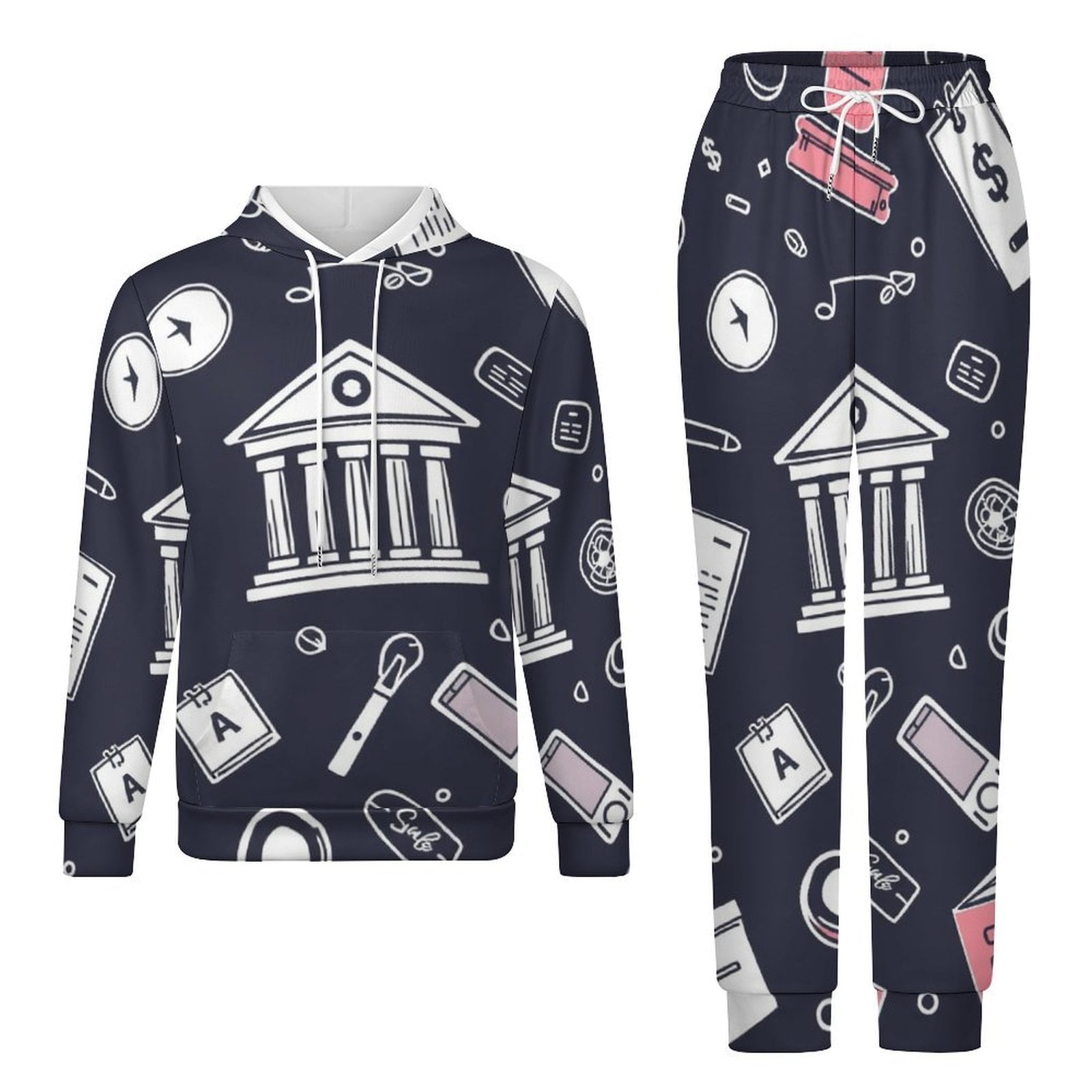 Bank Seamless Pattern Hoodie + Pants Suit Cool Men/Women 2 Pcs ...