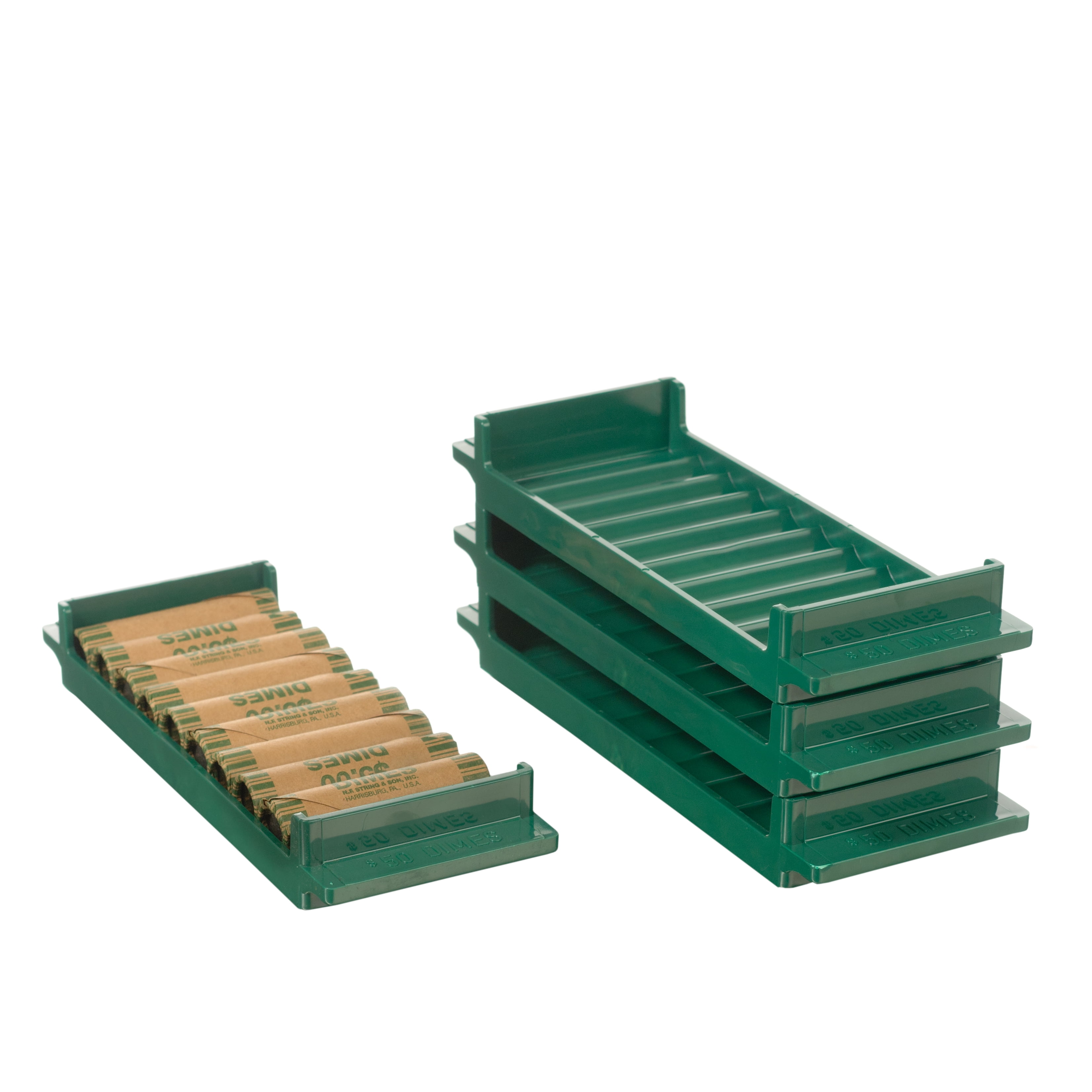BankSupplies Dime Rolled Coin Storage Tray | Green | 50 Dollar Capacity ...