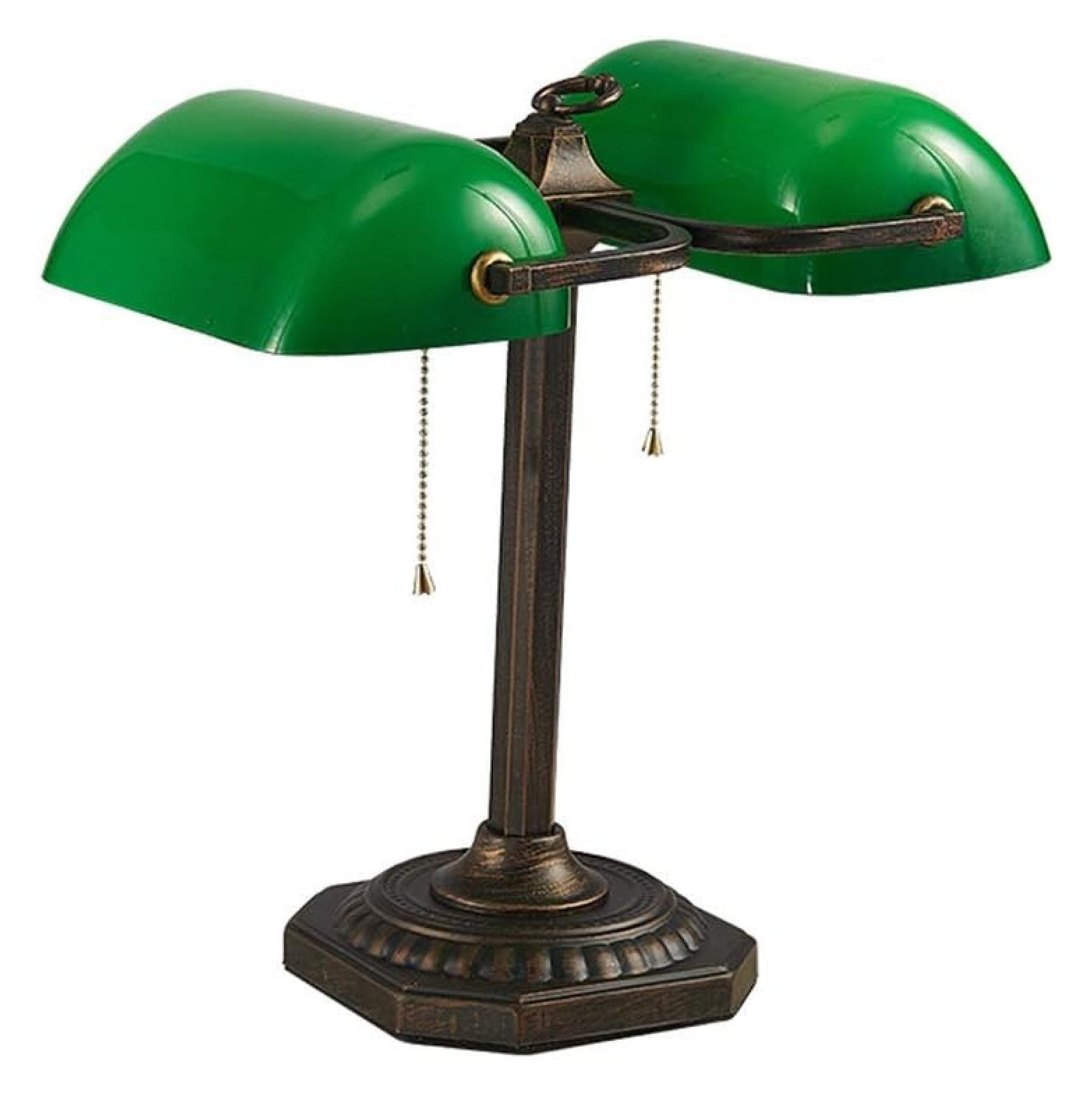 Banker Lamp Green Shade Double Head Traditional Desk Lamps Pull Chain ...