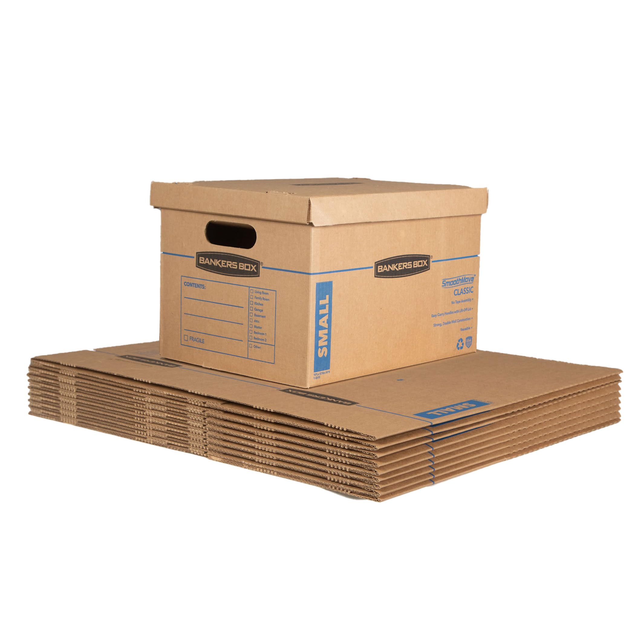 Bankers Box Small Classic Moving Box 10 Pack, Reinforced Handles, Tape ...