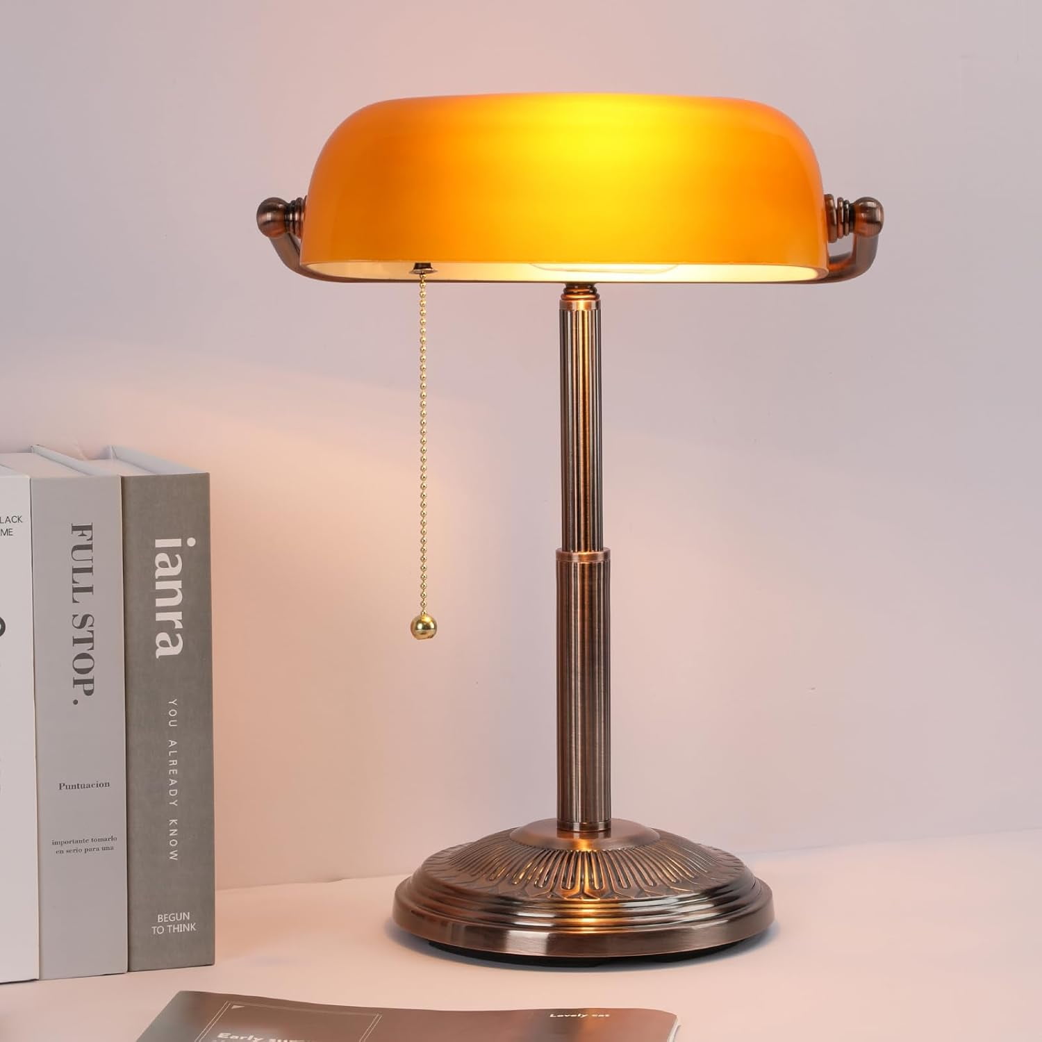 Bankers Desk Lamp, Amber Retro Lamp, Vintage Lamp with Pull Chain ...