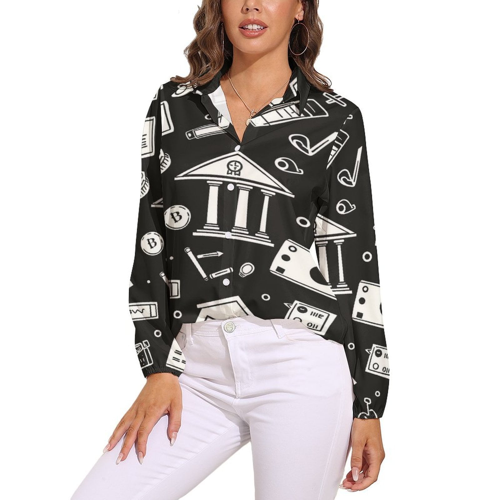 Banking Money Icons Blouse For Women Loose Blouses Long Sleeve Shirts Casual Clothing - Walmart.com