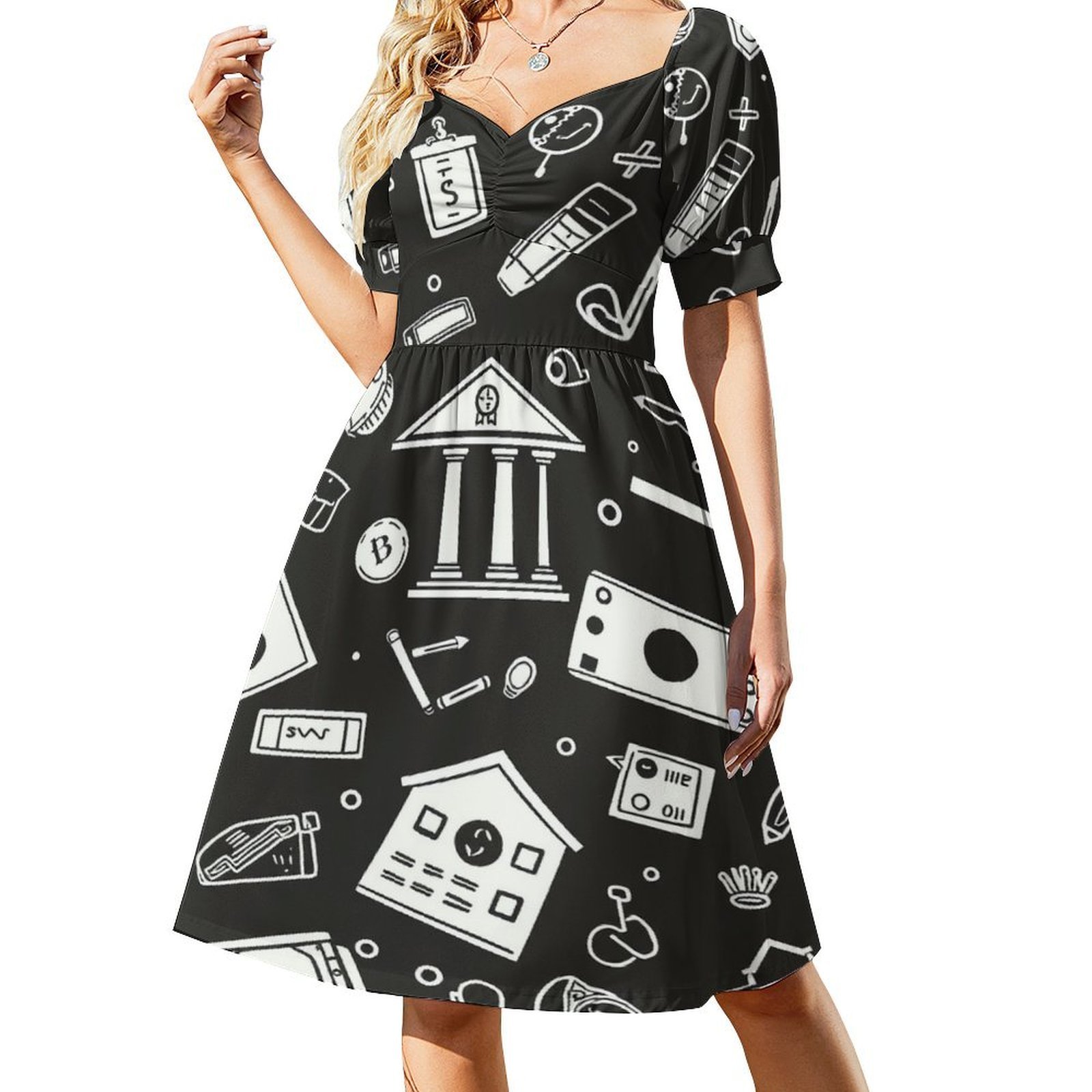 Banking Money Icons Short Sleeved Dress Birthday Dress for Women Luxury ...