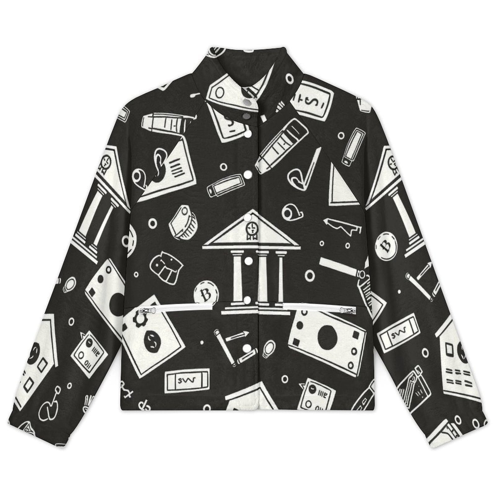 Banking Money Icons Warm Plush Jacket Women Autumn Winter Long Sleeve ...