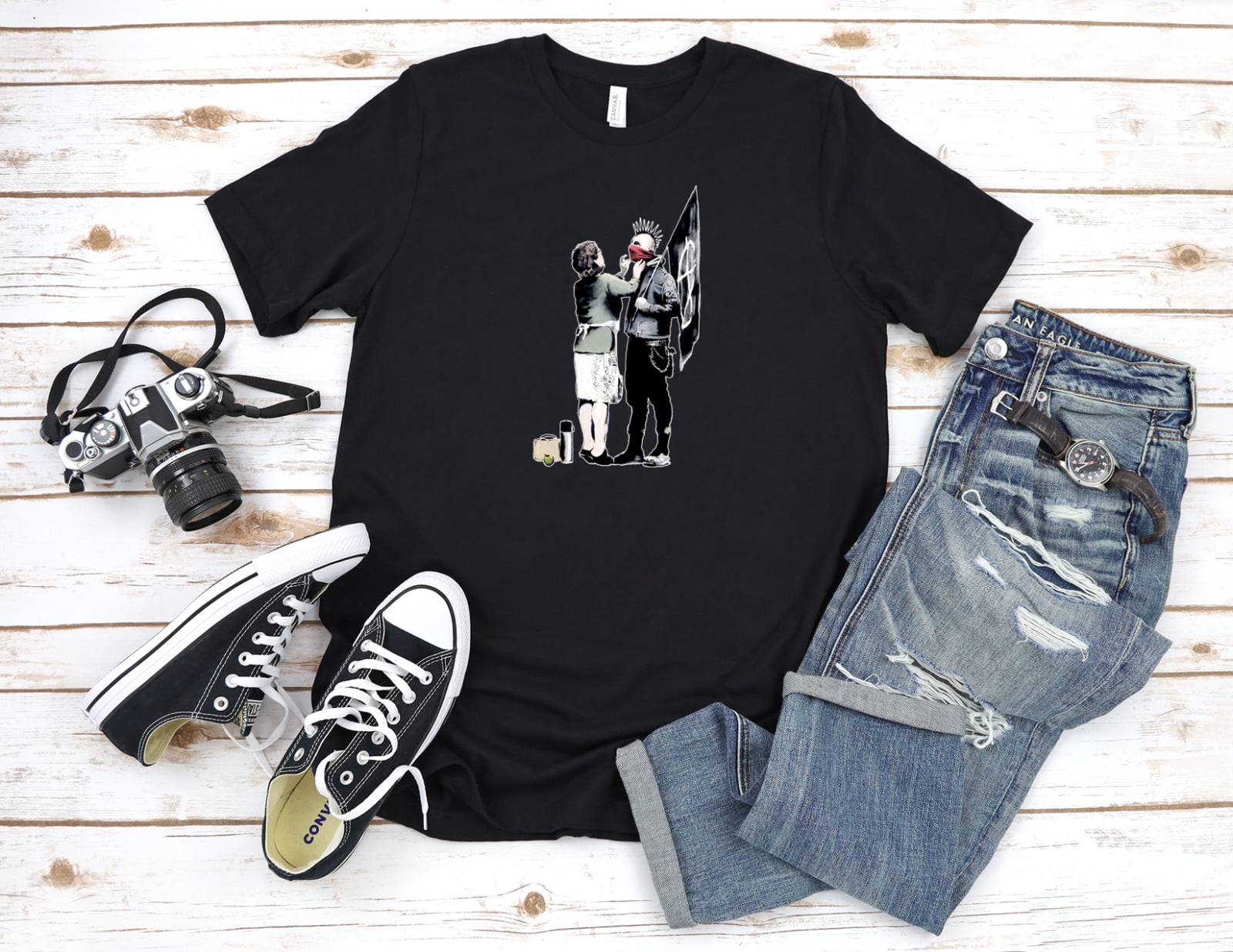 Banksy Anarchy Punk rabel Mum Street Art Graffiti disobey Short Sleeve ...