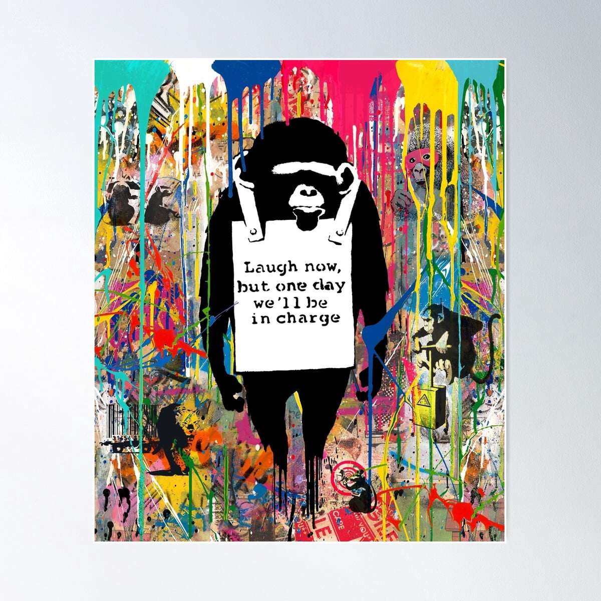 Banksy Animals Graffiti Stencil Art Collage Laugh Now Chimp Poster Wall ...