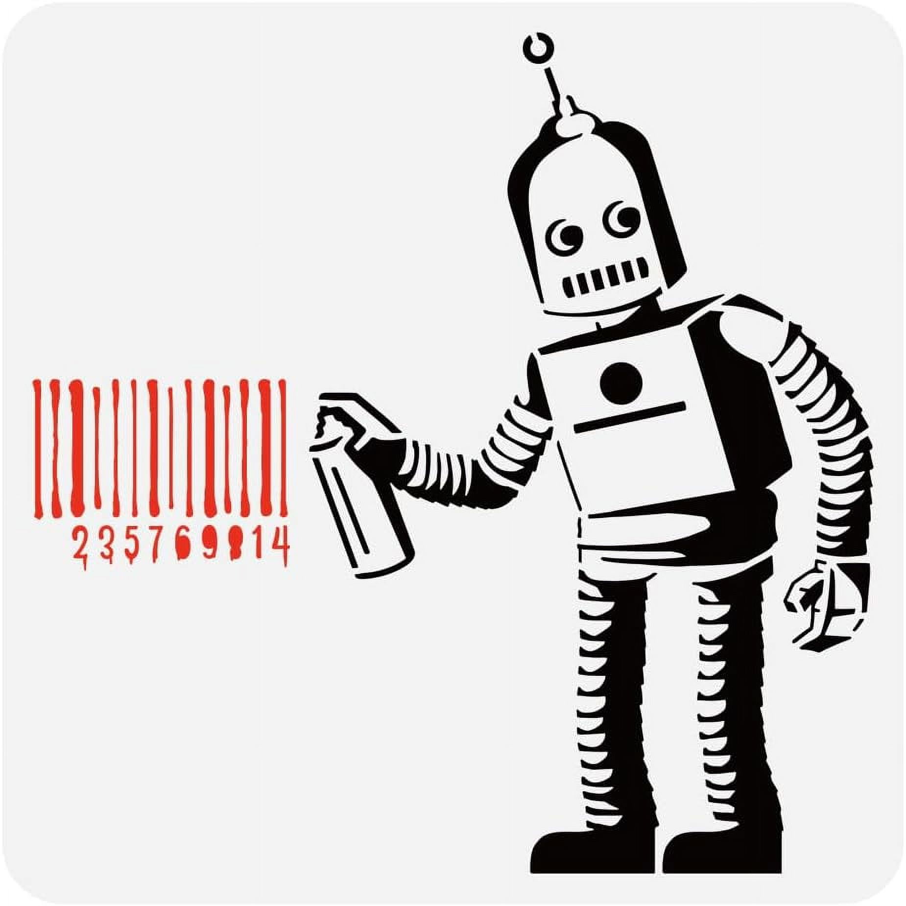 Banksy Barcode Robot Painting Stencil 11.8x11.8 inch Plastic PET Barcode Numbers Drawing ...