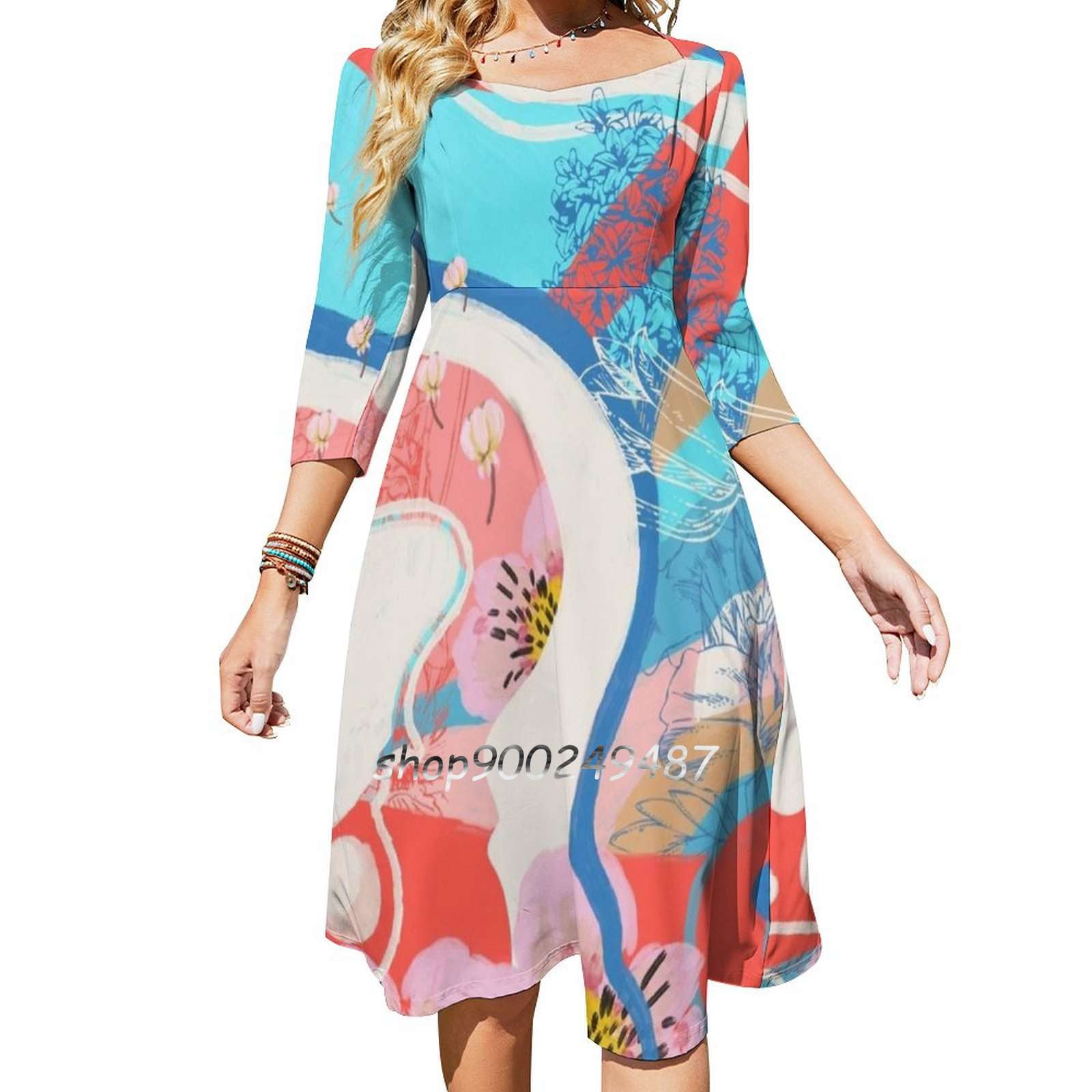 Banksy Birds Square Neck Dress Sweet Summer Dress Women Elegant Halter ...