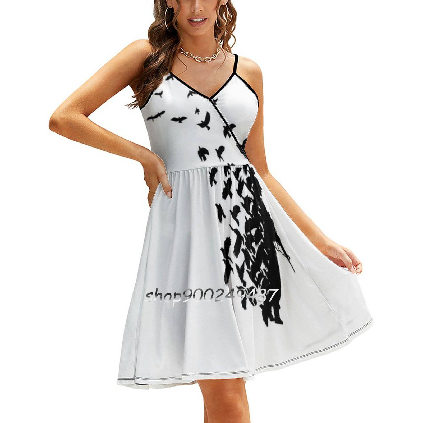 Banksy Birds Square Neck Dress Sweet Summer Dress Women Elegant Halter ...