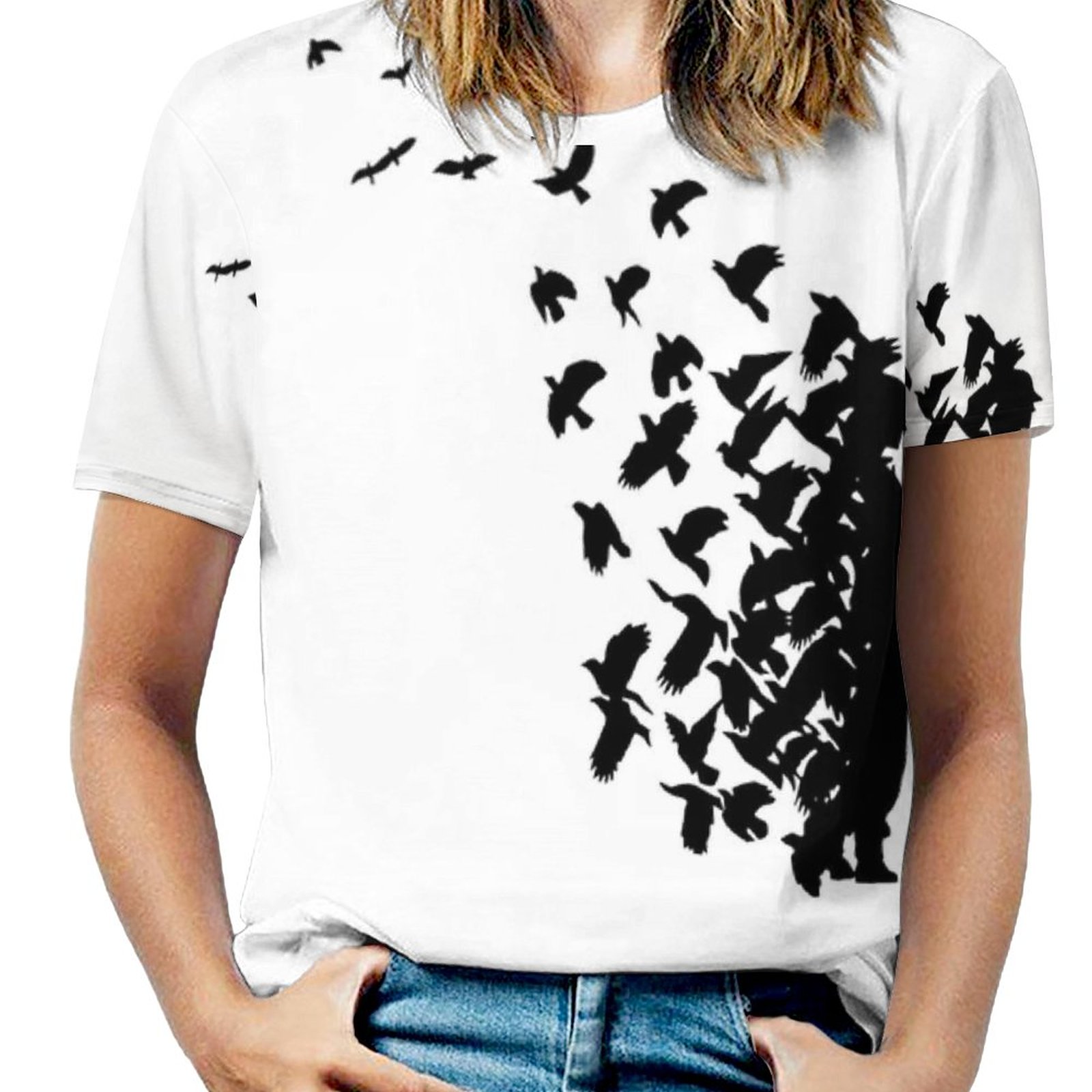 Banksy Birds Women'S T-Shirt Summer Fashion Print Floral V-Neck Zipper ...