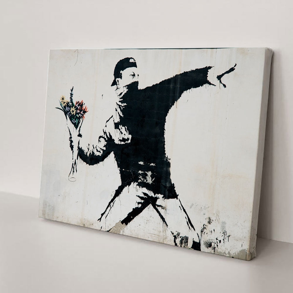 Banksy Canvas Art Print Black Art Wall Decor Flower Thrower Banksy ...