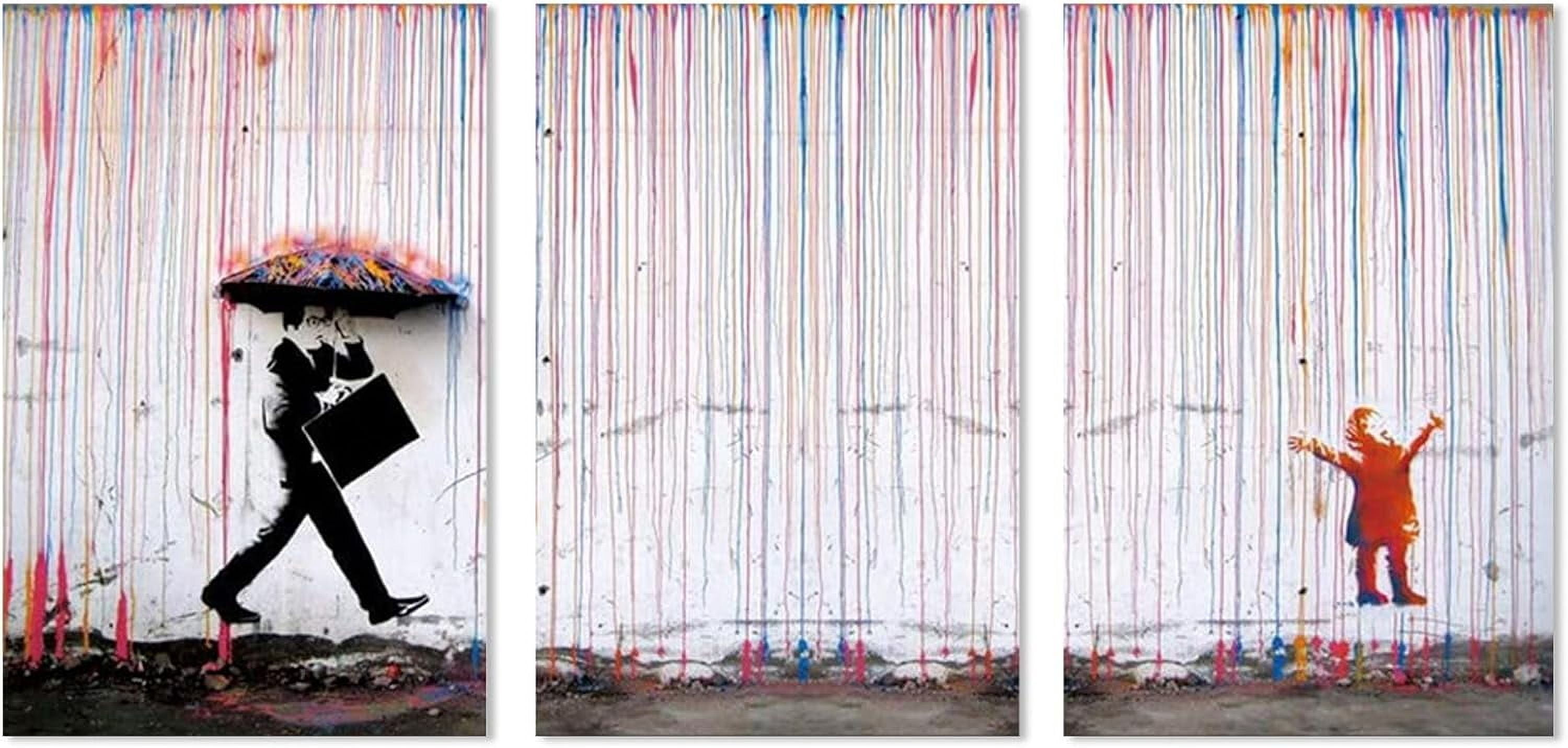 Banksy Canvas Wall Art: Colorful Rain Graffiti Poster, Framed Pop ...