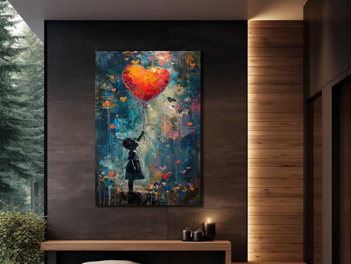 Banksy Child With Heart Balloon Canvas Art Print, Unframed Poster Size ...